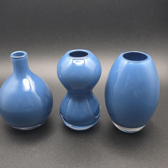 Accents | Elegant Blue Vase Set Mini Minimalist Hand Blown Art Glass ...